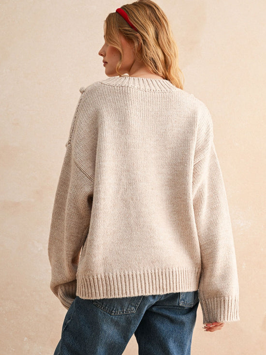 CHERRY TRIM SWEATER - OATMEAL – OAK CLOTHING CO. INC.