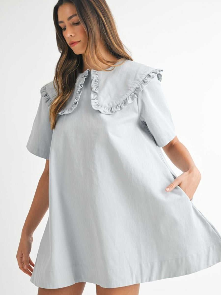 PETER PAN COLLAR MINI DRESS - LIGHT BLUE – OAK CLOTHING CO. INC.