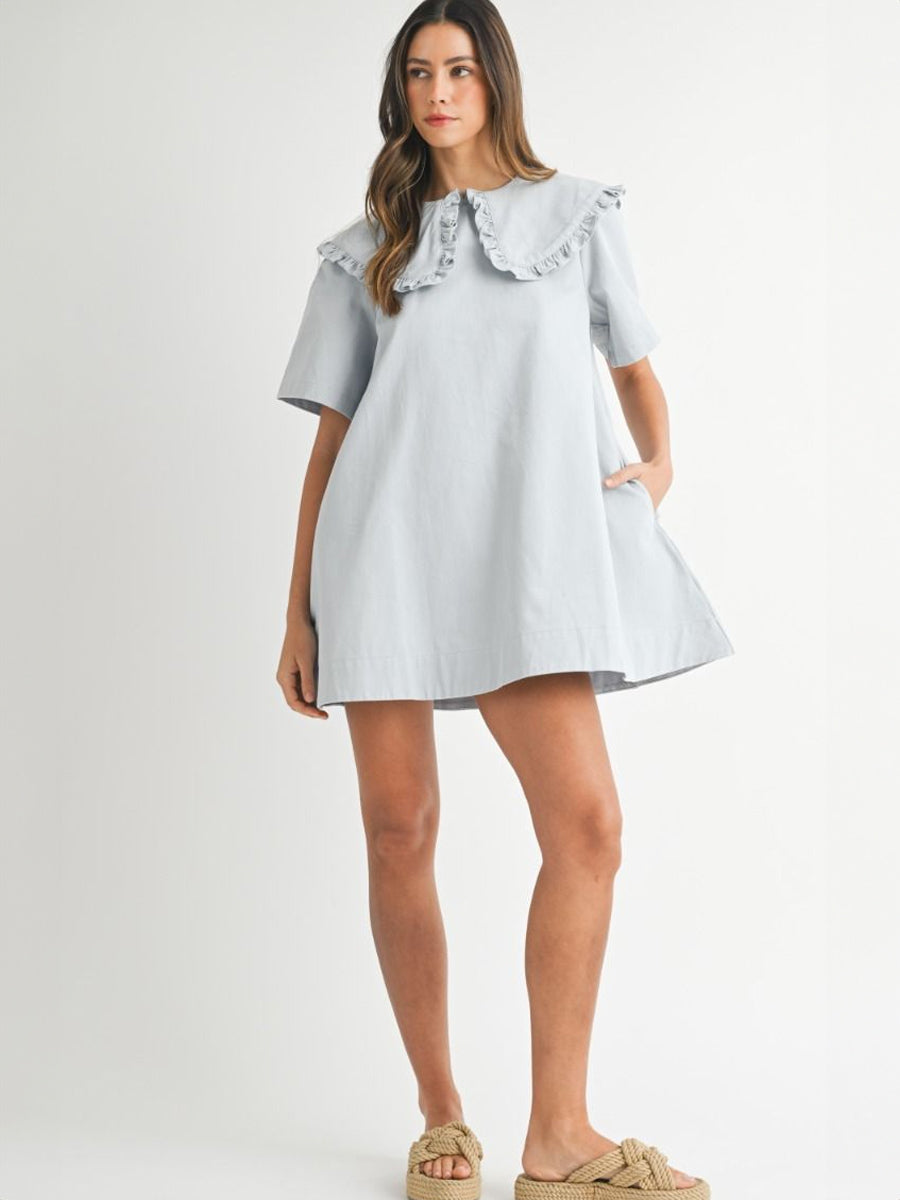 PETER PAN COLLAR MINI DRESS - LIGHT BLUE – OAK CLOTHING CO. INC.